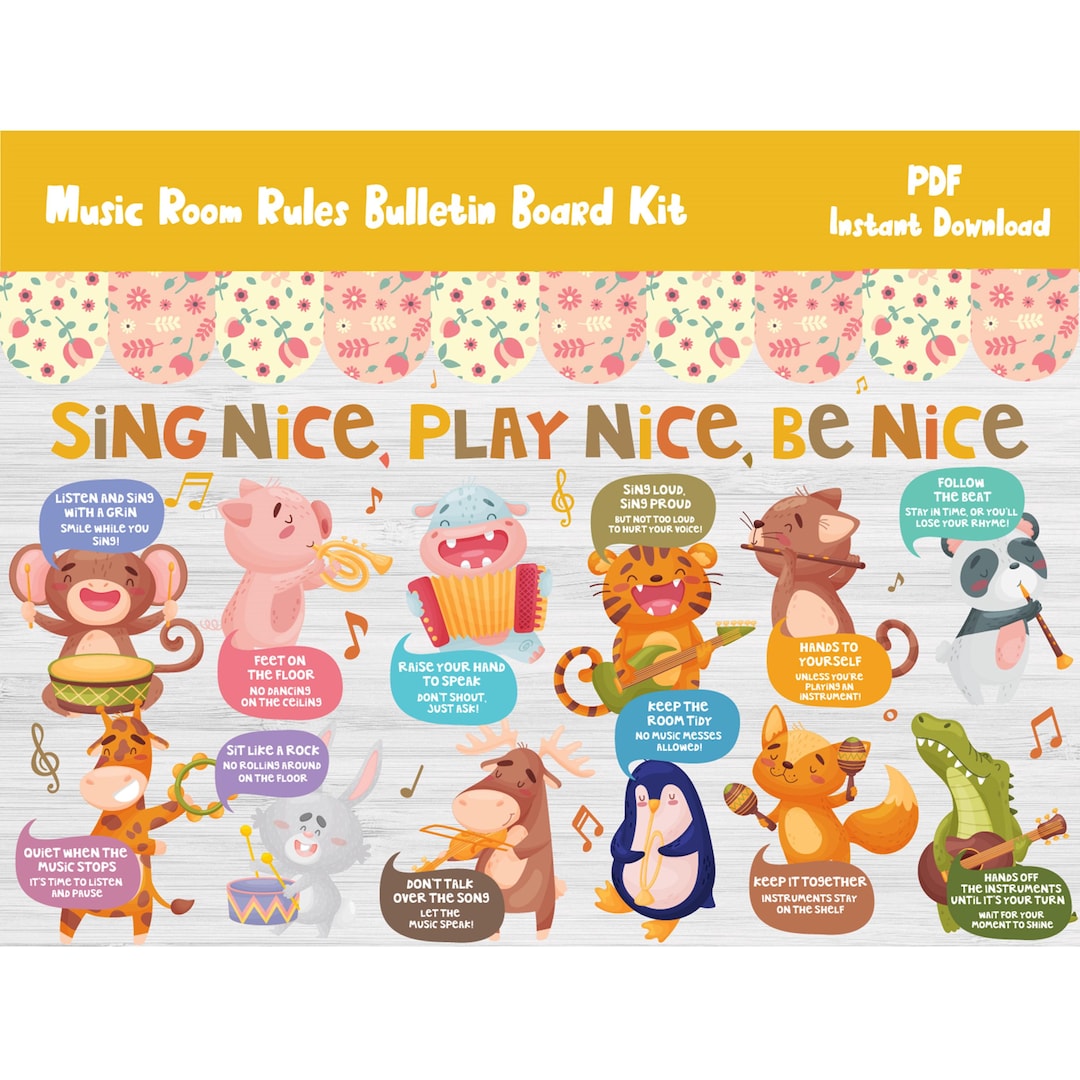 Music Classroom Rules Bulletin Board Kit/music Class Room Decor/wall ...