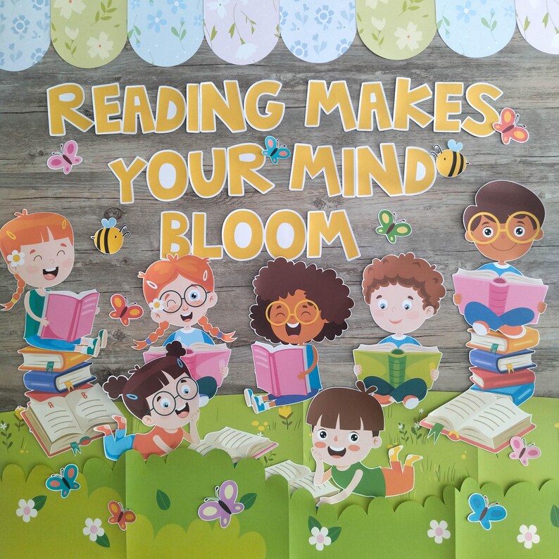 Spring Reading Bulletin Board Kit/march April Library Classroom Decor ...