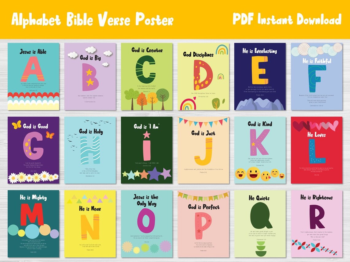 ABC Alphabet Bible Verse Poster/christian Scripture Wall Art/god Decor ...
