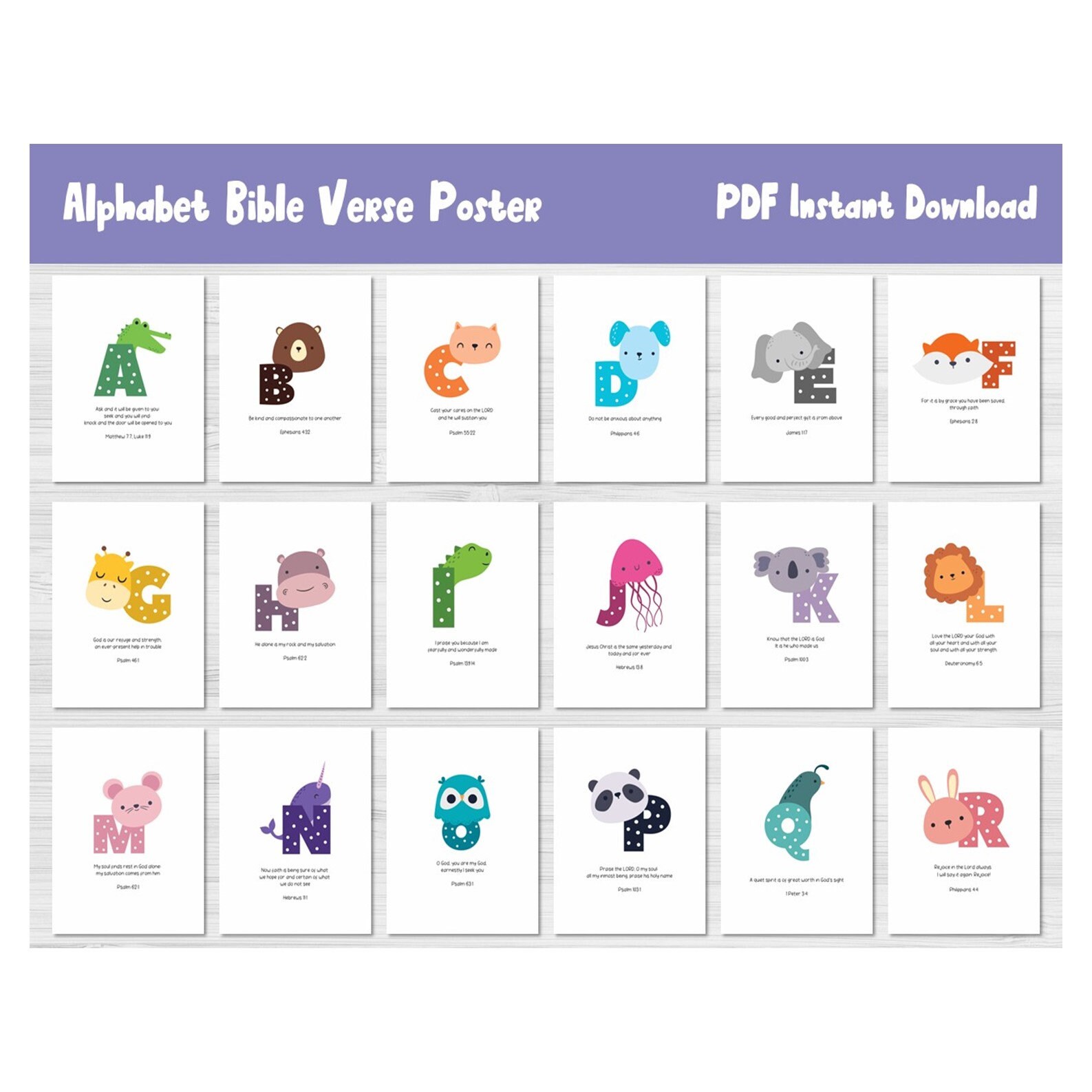 ABC Alphabet Bible Verse Poster/christian Scripture Wall Art/god Decor ...