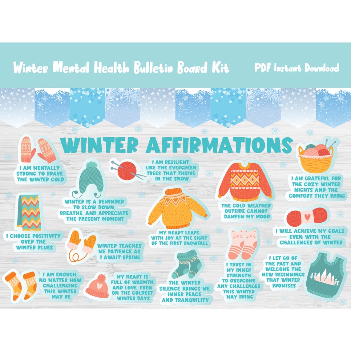 Winter Affirmation Bulletin Board Kit/mental Health Awareness/classroom ...