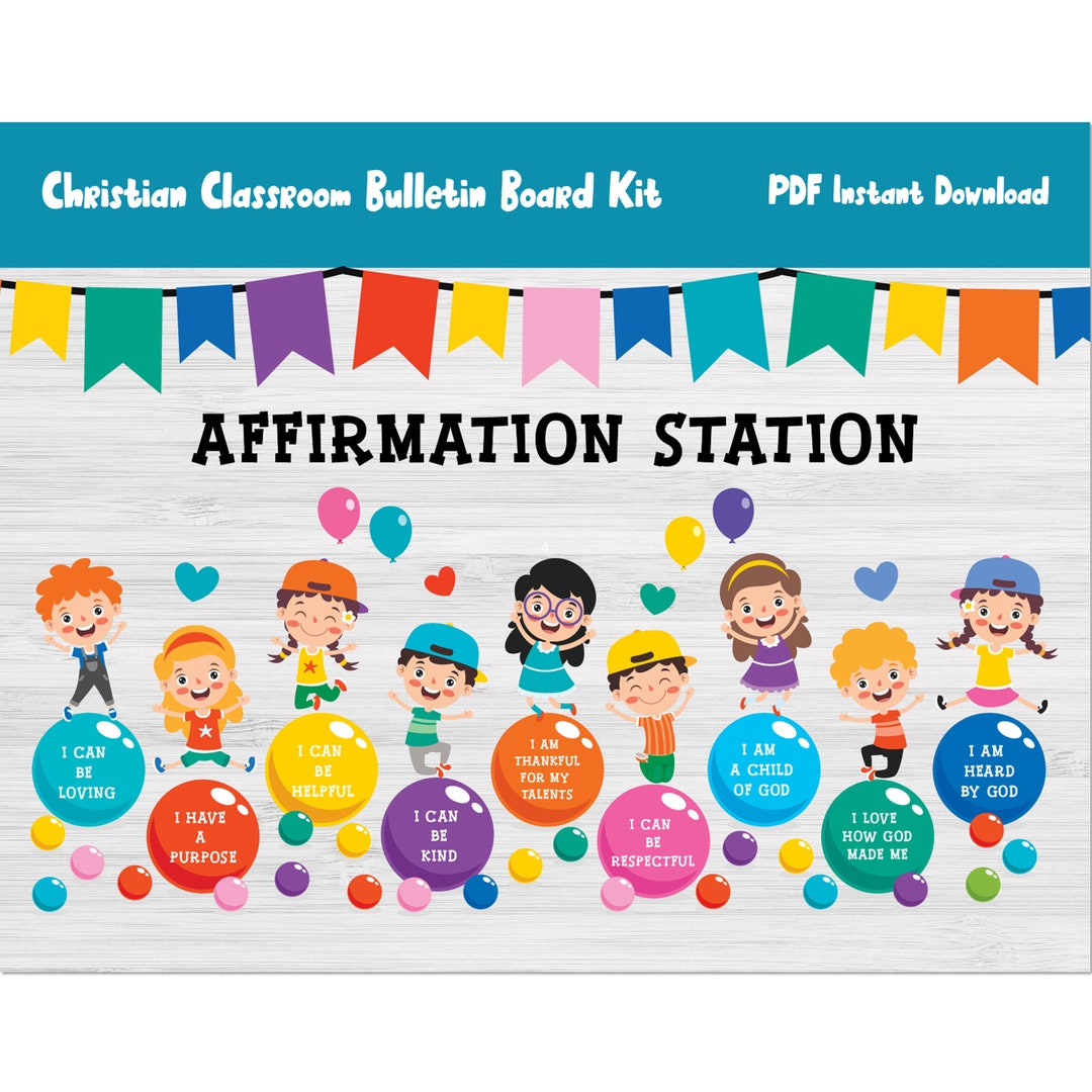 Christian Affirmations Kids/bulletin Board Kit/bible Verse/sunday ...