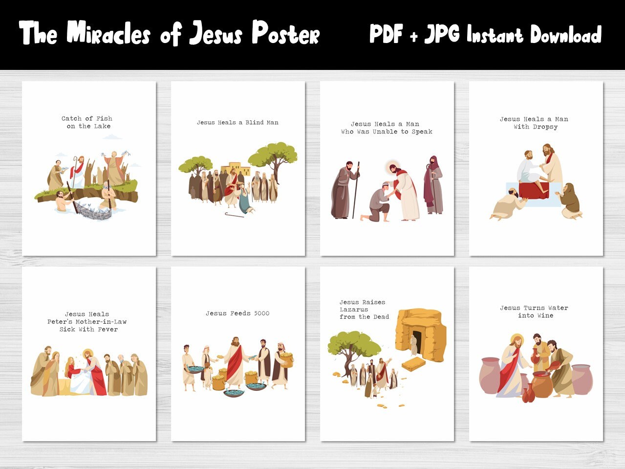 10 Miracles of Jesus Poster/christian Bulletin Board Kit/bible Story ...