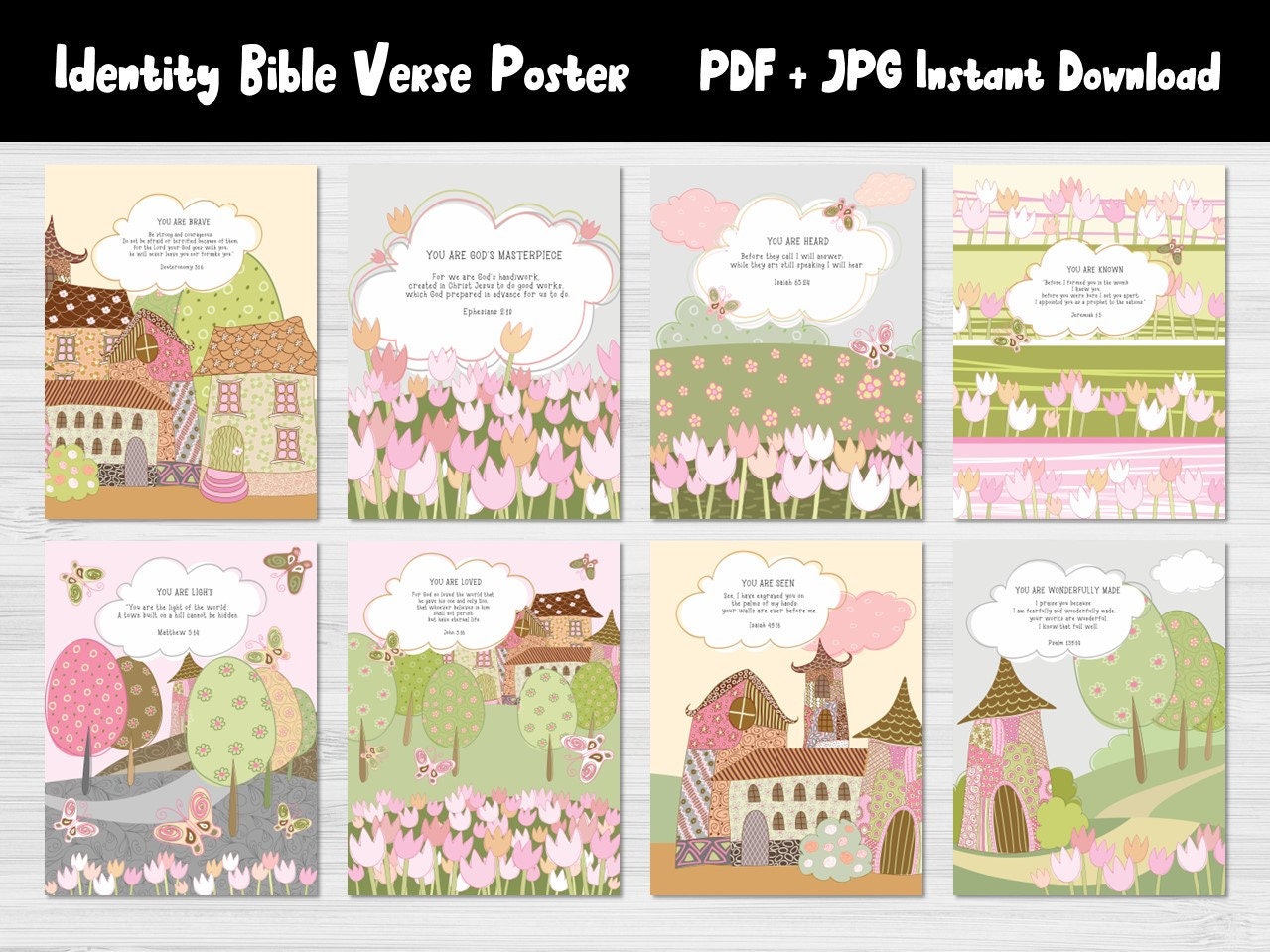 8 Bible Verse Kids Posters/sunday School Bulletin Board Kit/christian ...