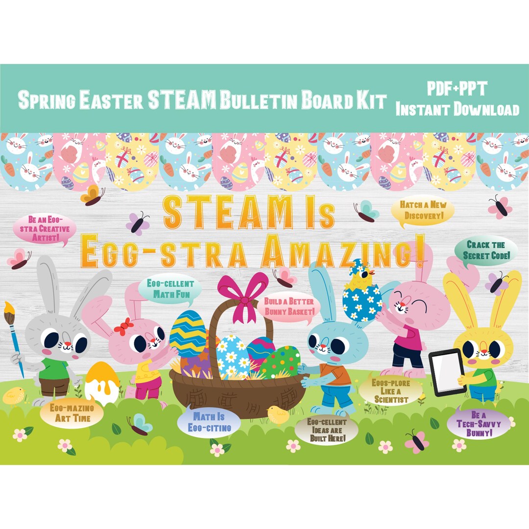 Easter Bunny Spring STEM STEAM Bulletin Board Kit/april Classroom Lab ...