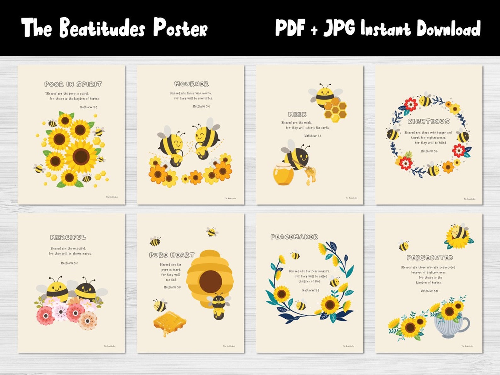 8 the Beatitudes Poster/christian Bulletin Board Kit/bible Verse ...