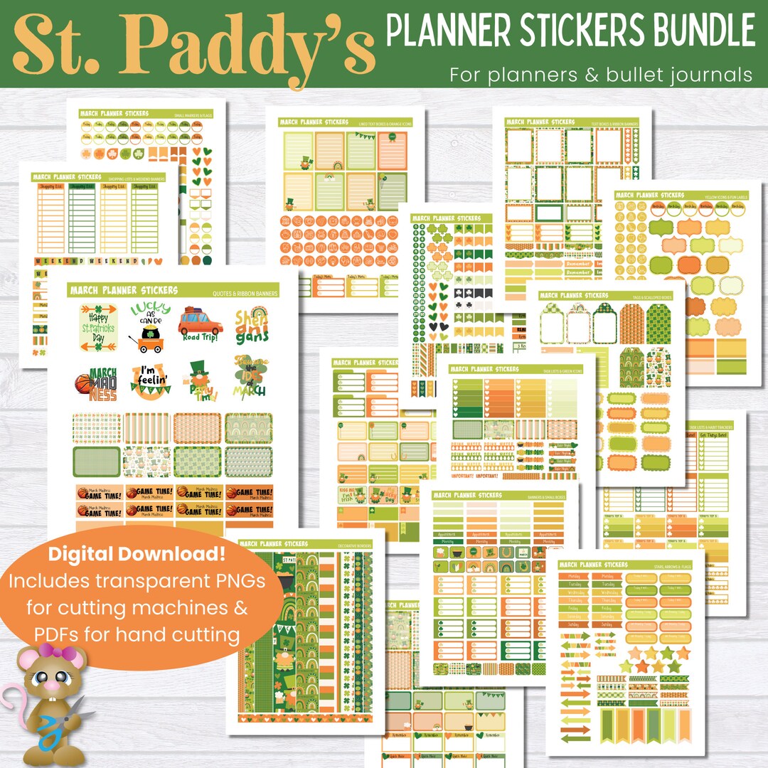 March Planner Stickers, St Patrick's Day, Bullet Journal Bundle ...