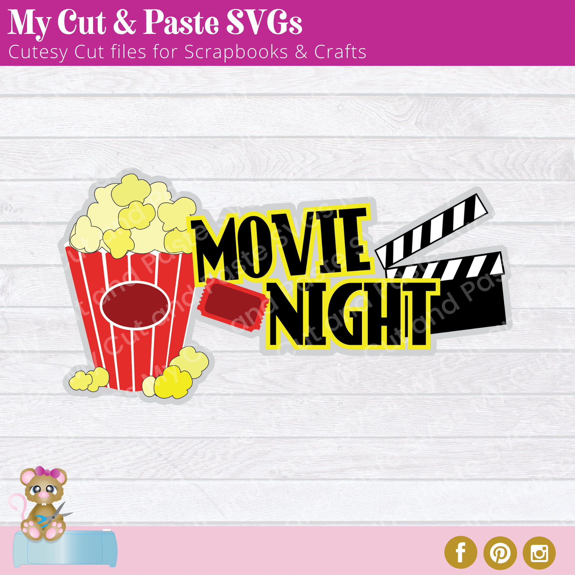 Movie Night Die Cut SVG, at the Movies Scrapbooking Embellishment ...