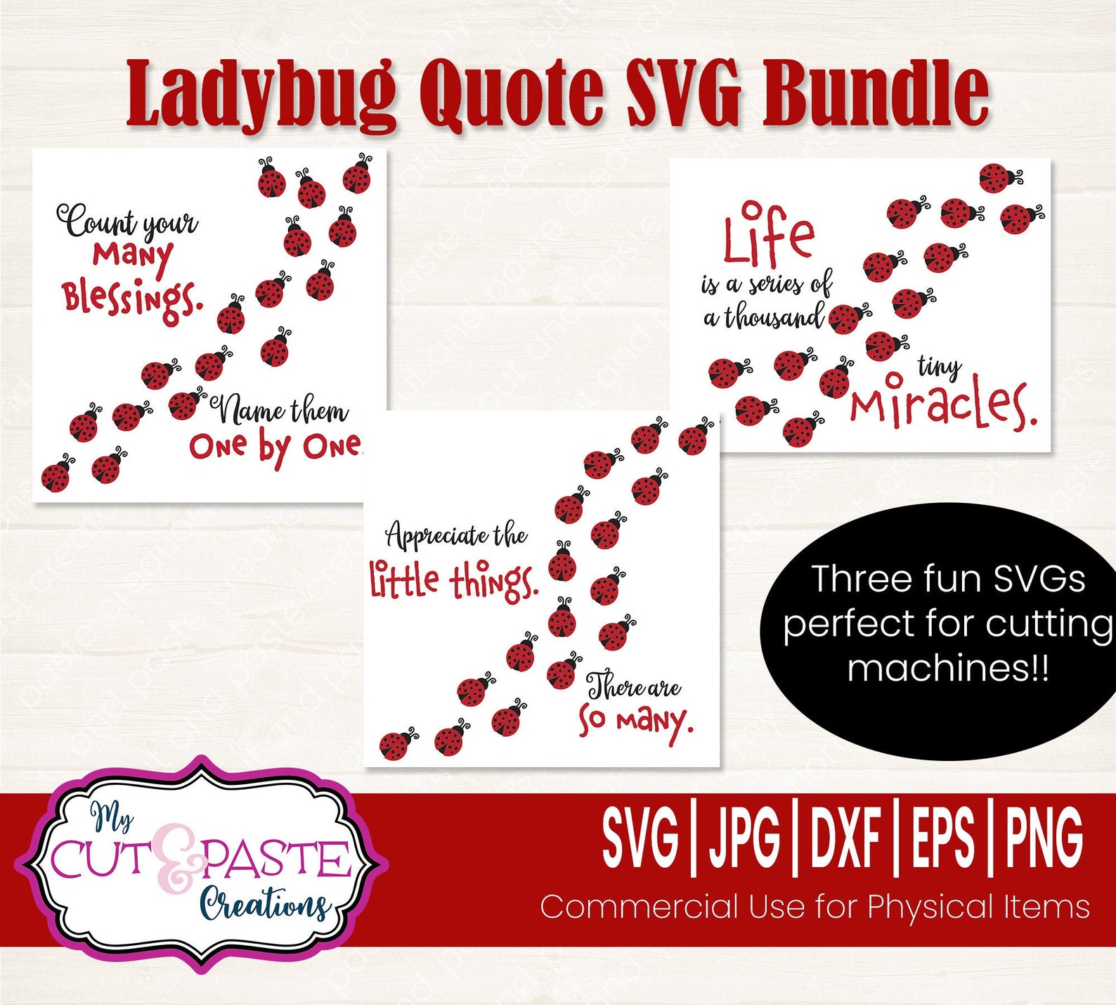 Ladybug Quotes SVG Bundle – Ladybug Decor Cut Files (png, Jpg, Dxf, Eps ...