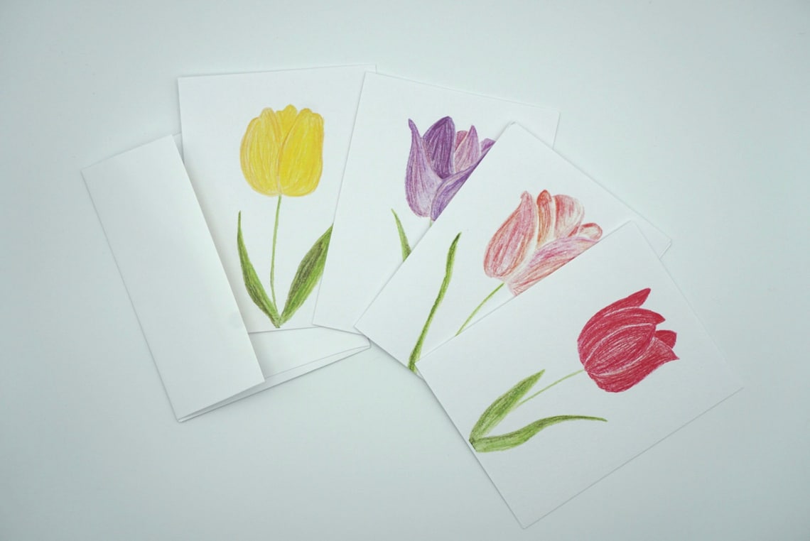 Tulip Collection Note Cards Set of 12 Note Cards & | Etsy
