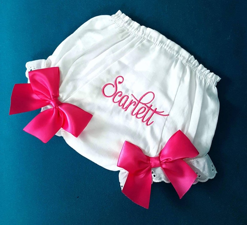 Monogrammed Eyelet Baby Bloomers With Bows, Personalized Diaper Cover ...