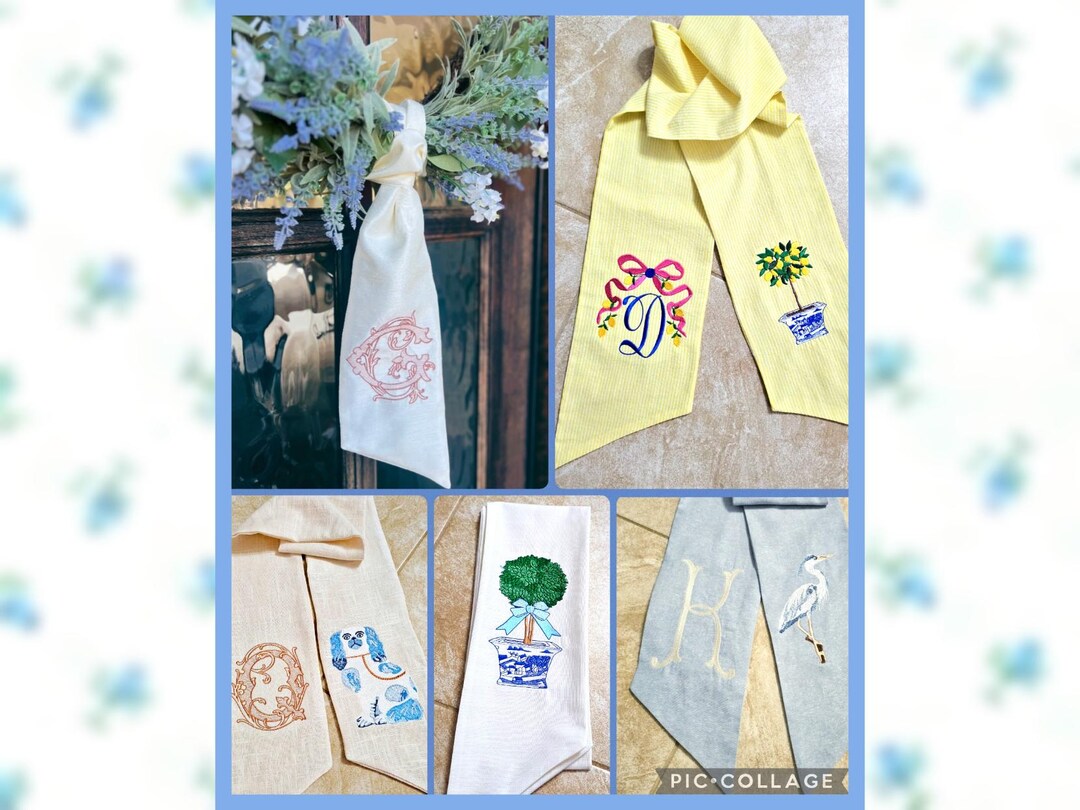Monogrammed Wreath Sash Spring Sash Front Door Bow Sash Seasonal Sash ...
