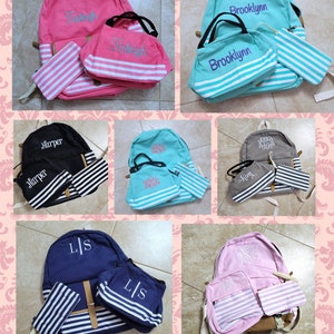 Monogrammed Backpack Set Lunch Box Small Case Stripe USB Canvas Fashion ...