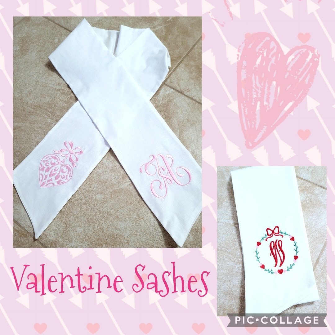 Monogrammed Wreath Sash Valentine's Day Front Door Bow Sash Heart Sash ...