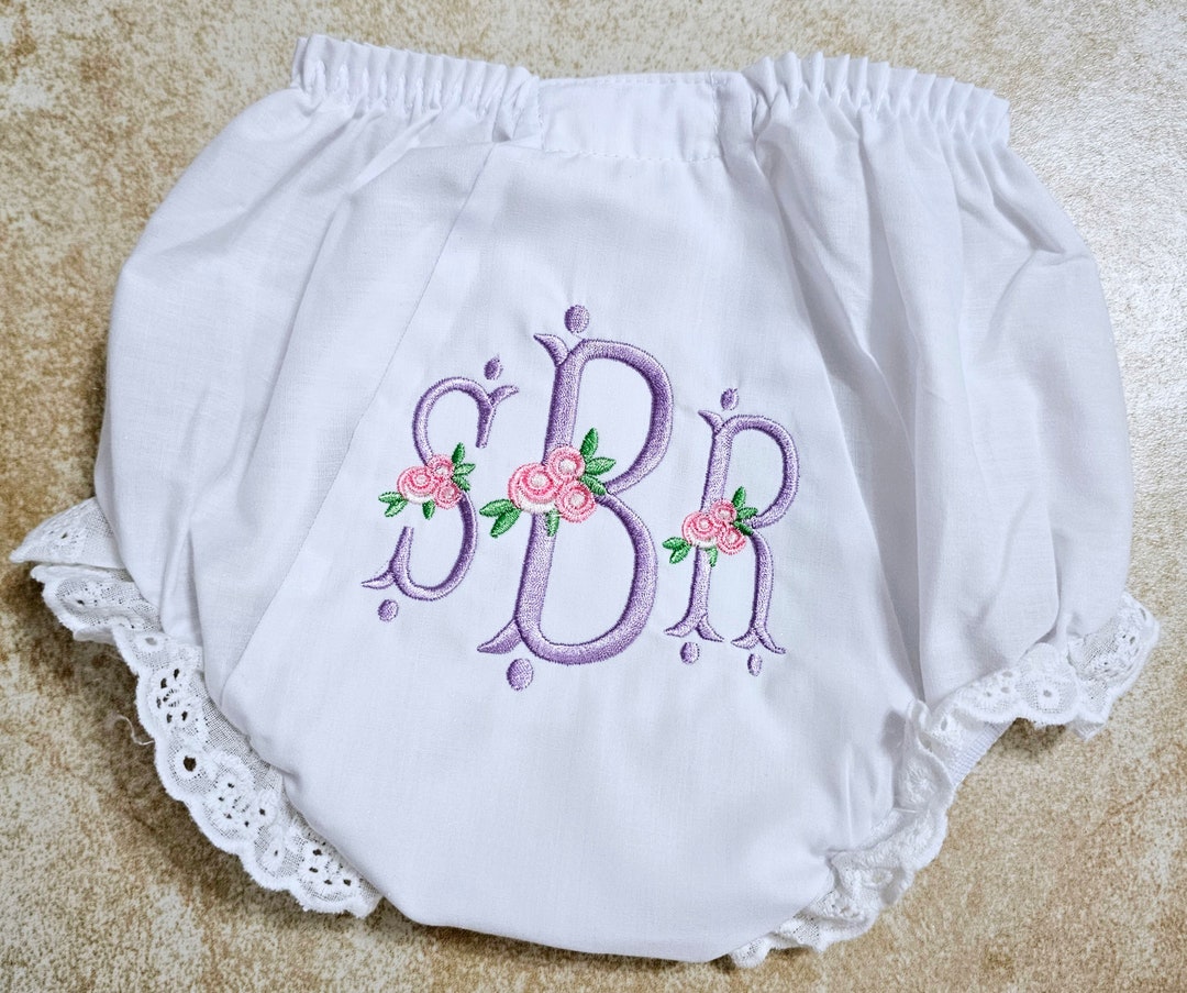 Monogrammed Eyelet Baby Bloomers: Floral Personalized Diaper Cover Rose ...