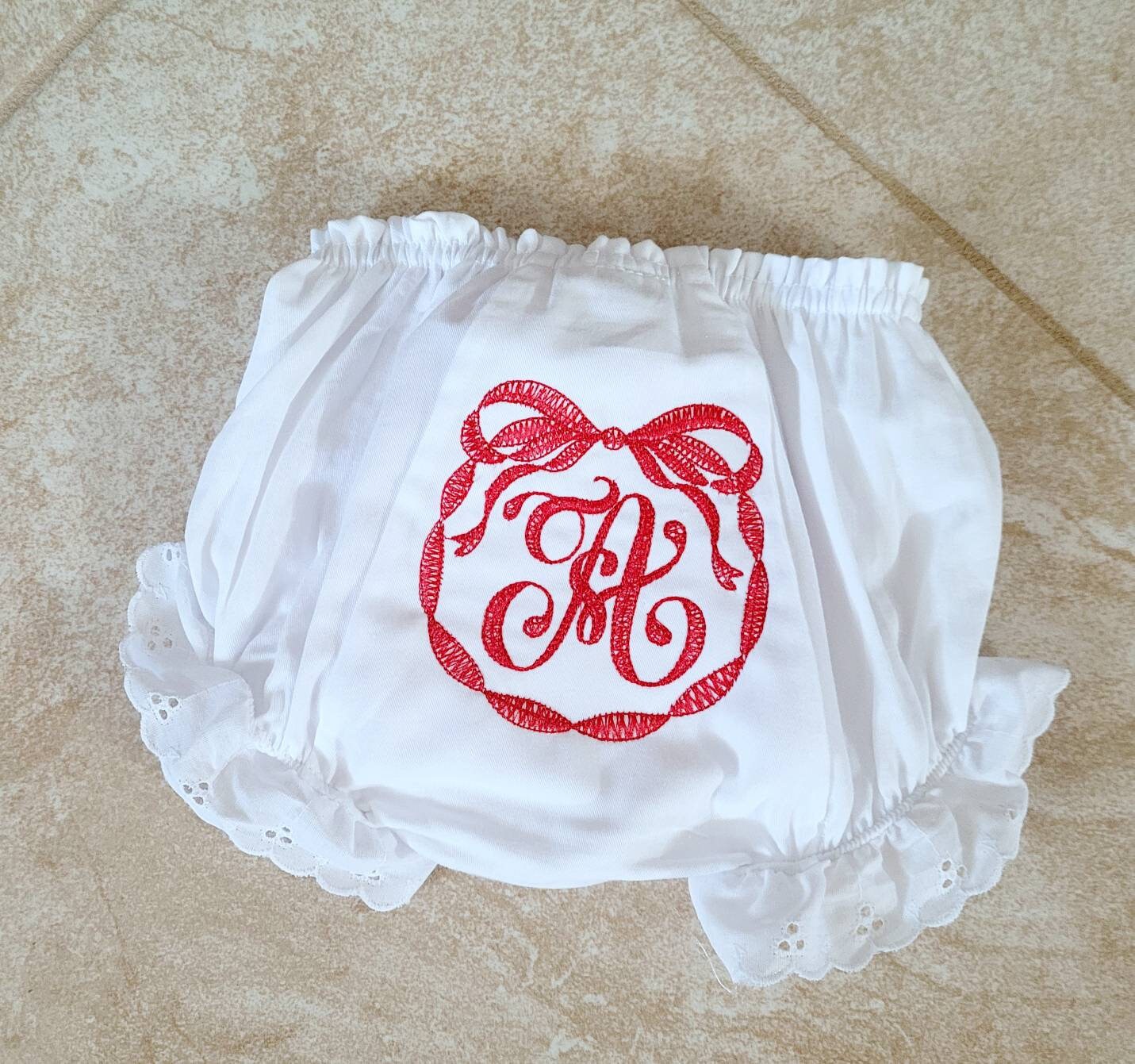 Monogrammed Christmas Bloomer: White Eyelet Diaper Cover - Etsy