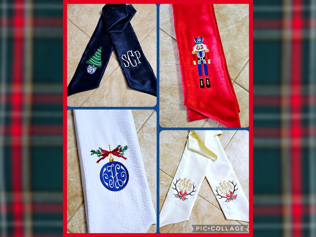 Monogrammed Christmas Wreath Sash: Holiday Door Decor Embroidered ...
