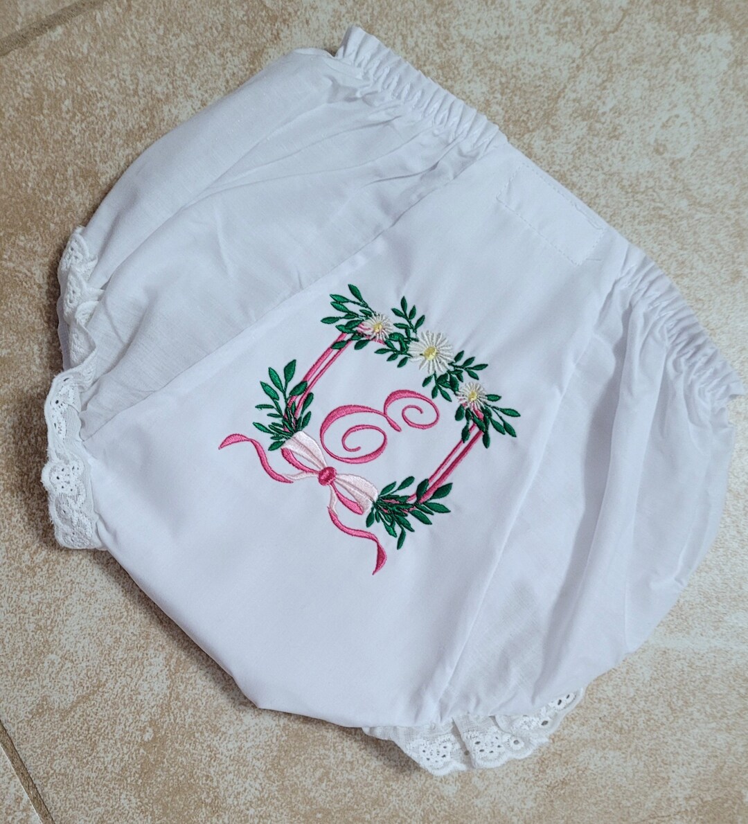 Monogrammed White Eyelet Bloomers Diaper Cover Floral Vintage - Etsy