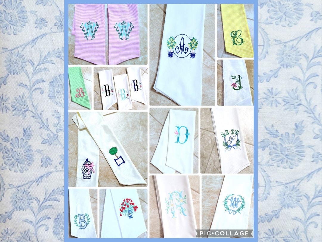 Monogrammed Spring Wreath Sash Front Door Bow Sash Seasonal Sash Floral ...