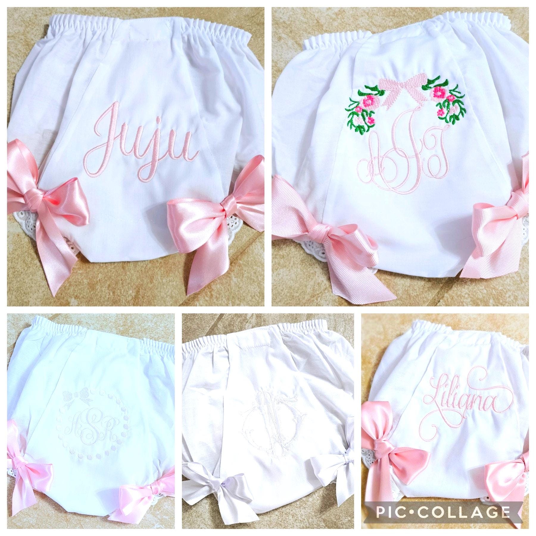 Monogrammed Eyelet Baby Bloomers With Bows, Personalized Diaper Cover ...