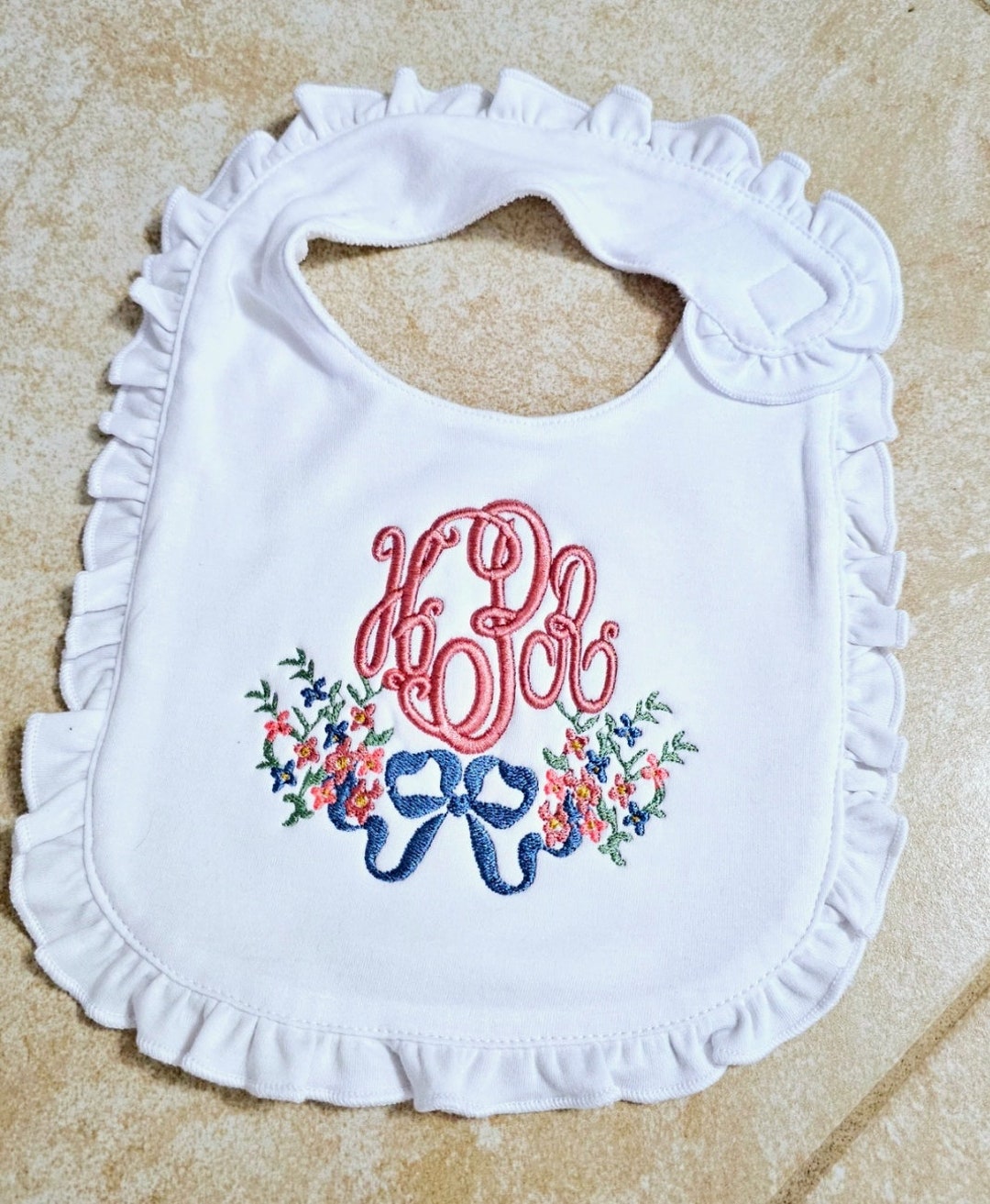 Monogrammed Ruffle Baby Bib: Custom Embroidered Cotton Gift - Etsy