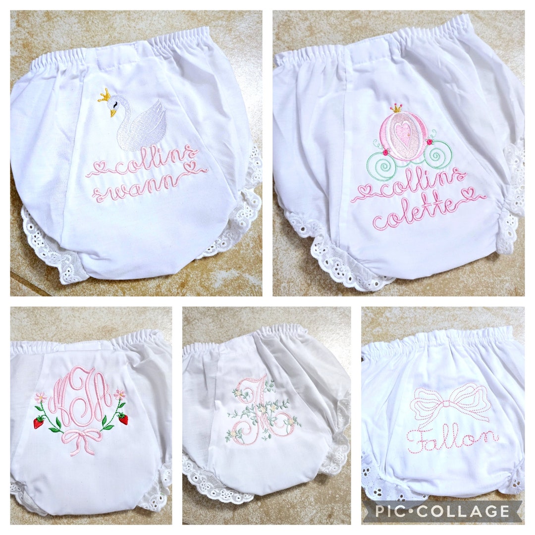 Monogrammed Bloomers White Eyelet Bloomers Diaper Cover Floral Baby ...
