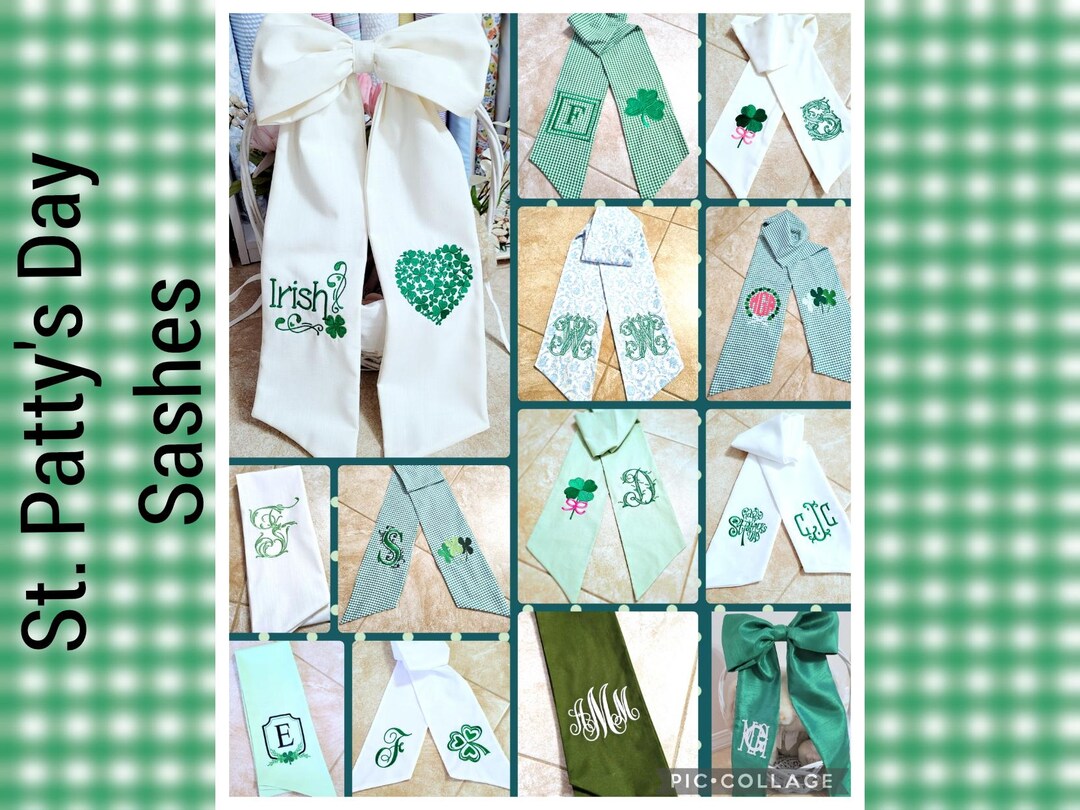 Monogrammed Wreath Sash St Patty Front Door Bow Sash Gift Housewarming ...