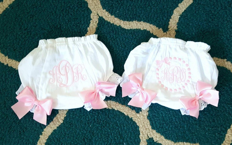 Monogrammed Eyelet Baby Bloomers With Bows, Personalized Diaper Cover ...