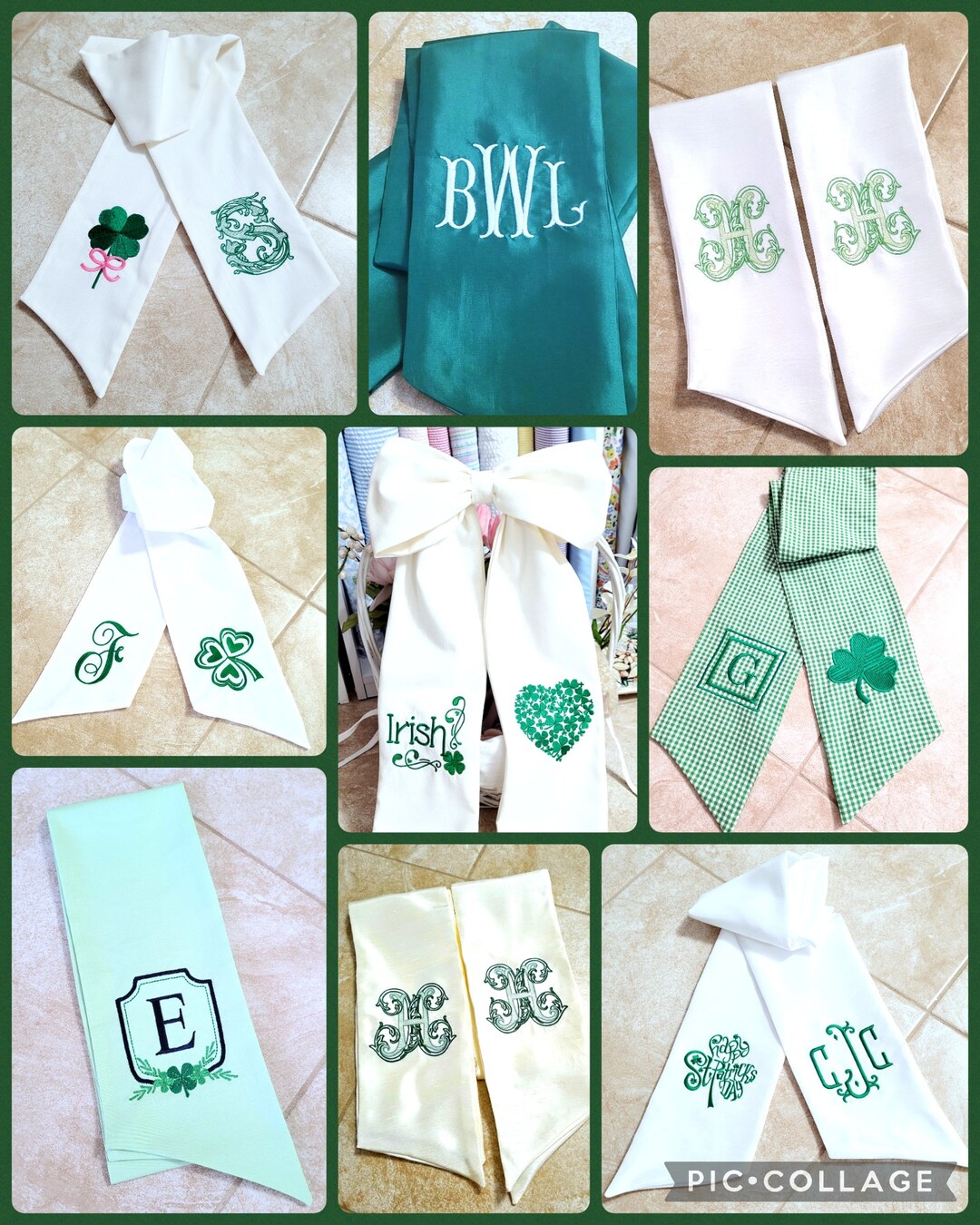 Monogrammed Wreath Sash St Patty Front Door Bow Sash Gift Housewarming ...