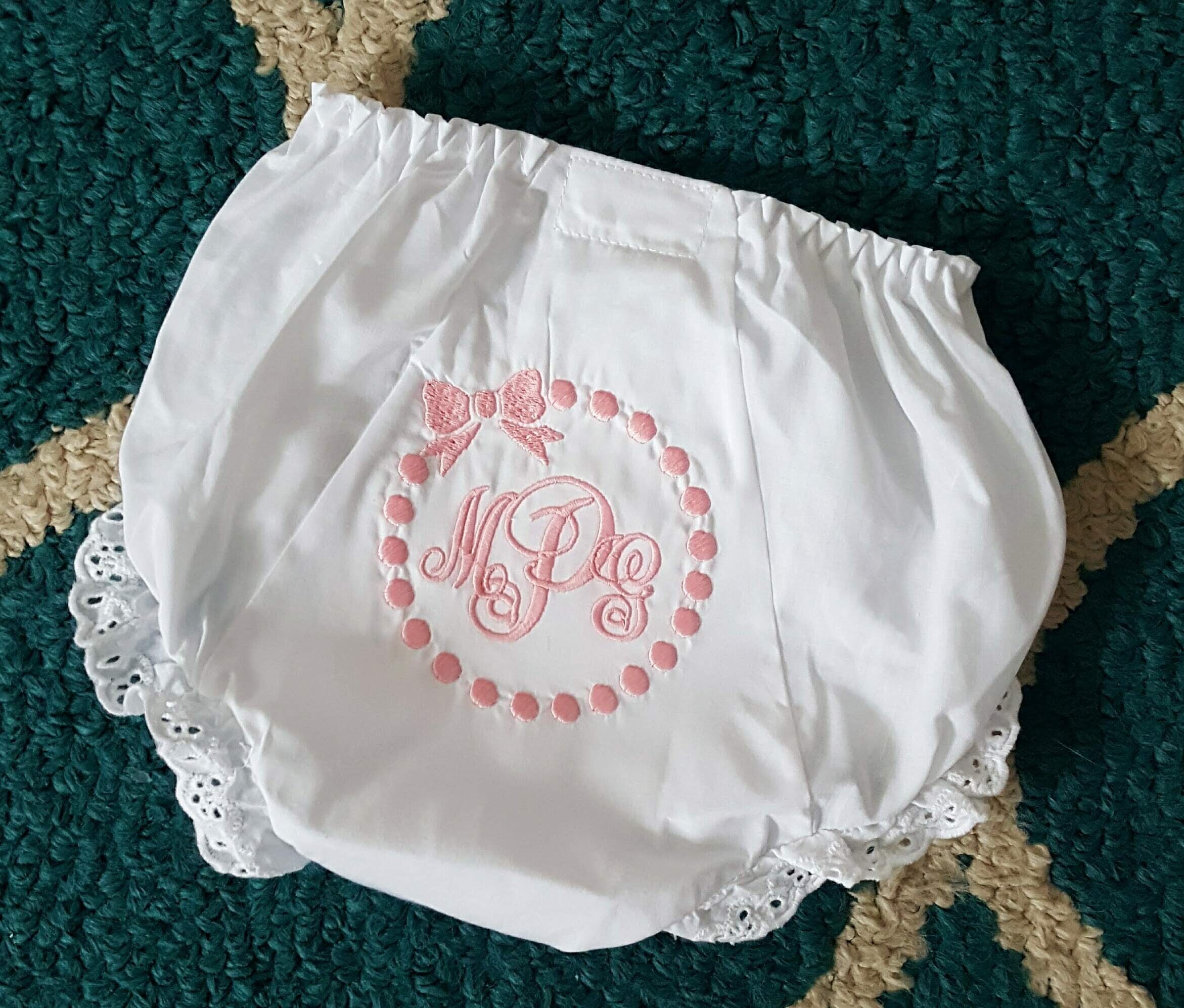 Monogrammed Eyelet Baby Bloomers: Circle Dot Bow Diaper Cover - Etsy