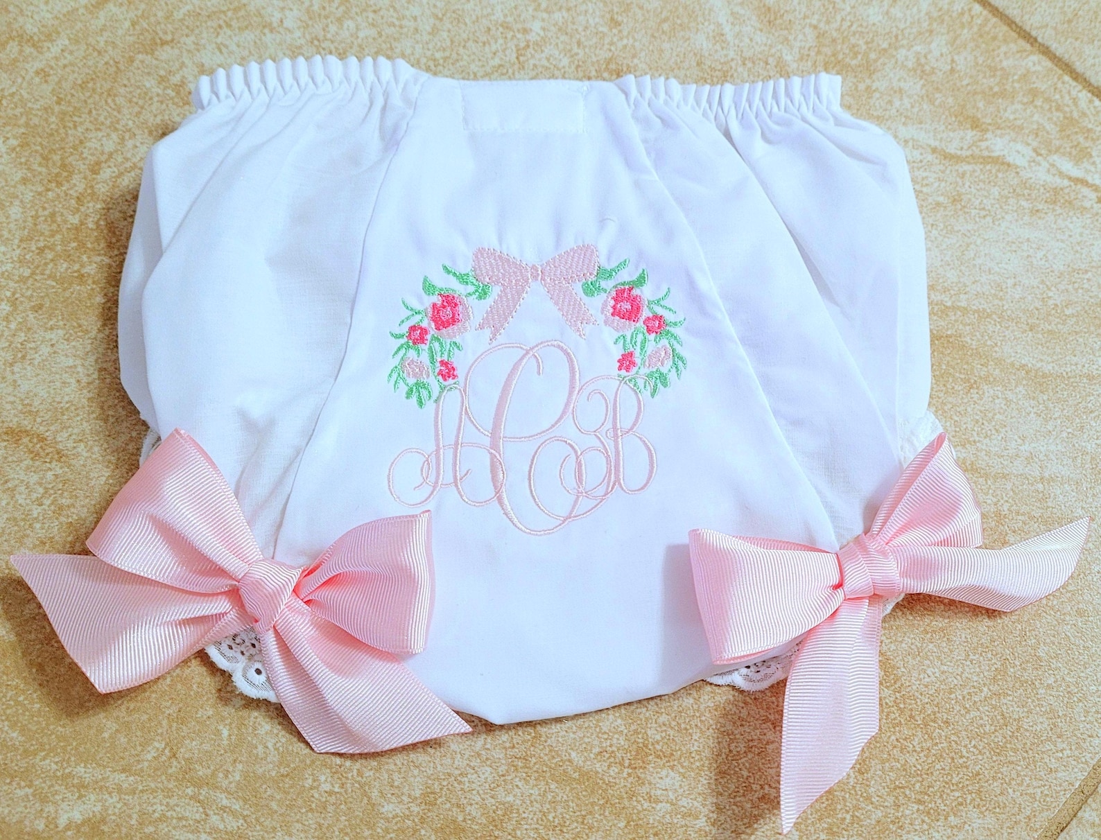 Monogrammed Eyelet Baby Bloomers With Bows, Personalized Diaper Cover ...