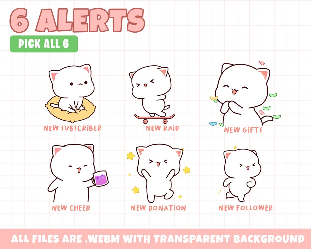 White Cute Kitty Animated Alerts for Streamers, Cute Funny Kittens ...