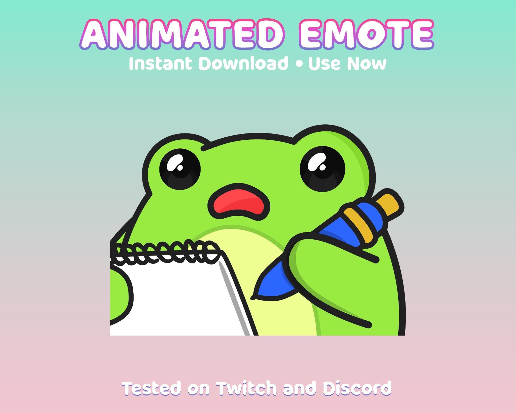 Taking Notes Animated Emote | Cute Frog | Cute Animated Emote | Discord ...