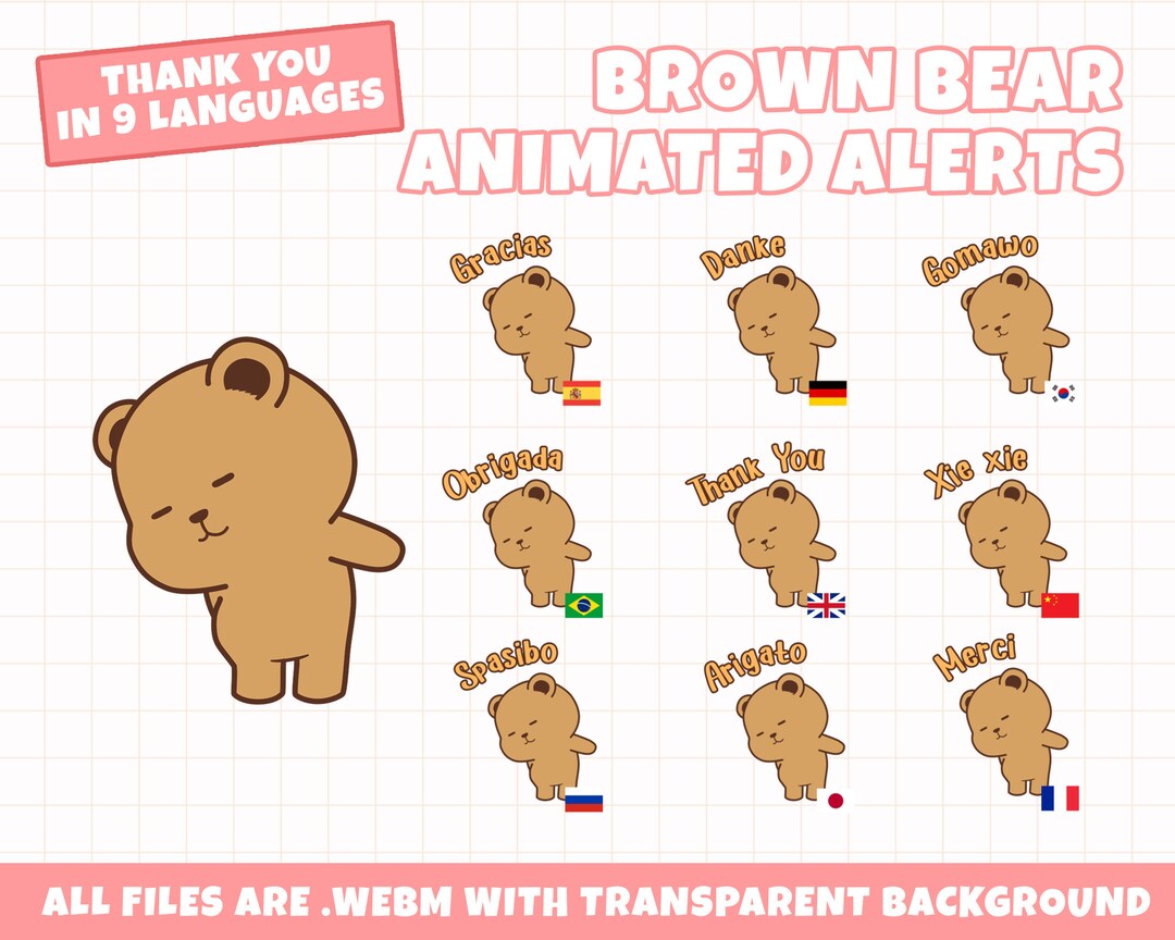 10 Animated Cute Bear Alerts Variations | Thank You in 10 Different ...