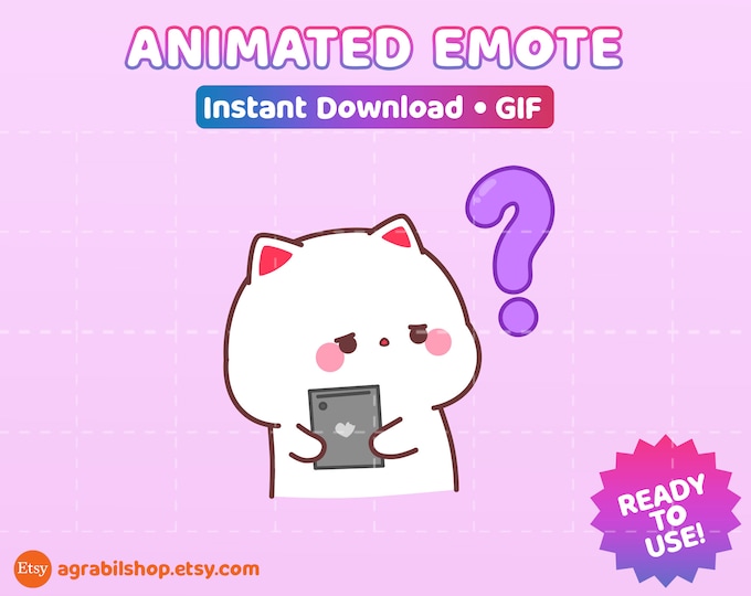 Animated Emote Chibi White Cat is Confused Showed by A Loading Sign ...