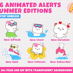 Twitch Animated Alerts, White Cat Alerts, Cute Cat Twitch Alerts, Kitty ...