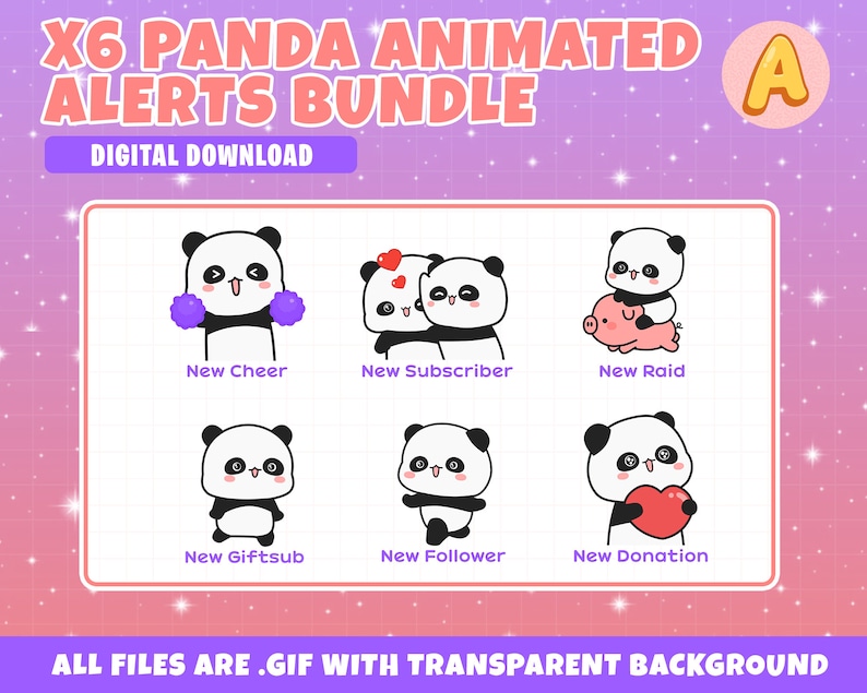 Twitch Animated Alerts Pack of Cute Panda, Panda Alerts, for Streamer ...