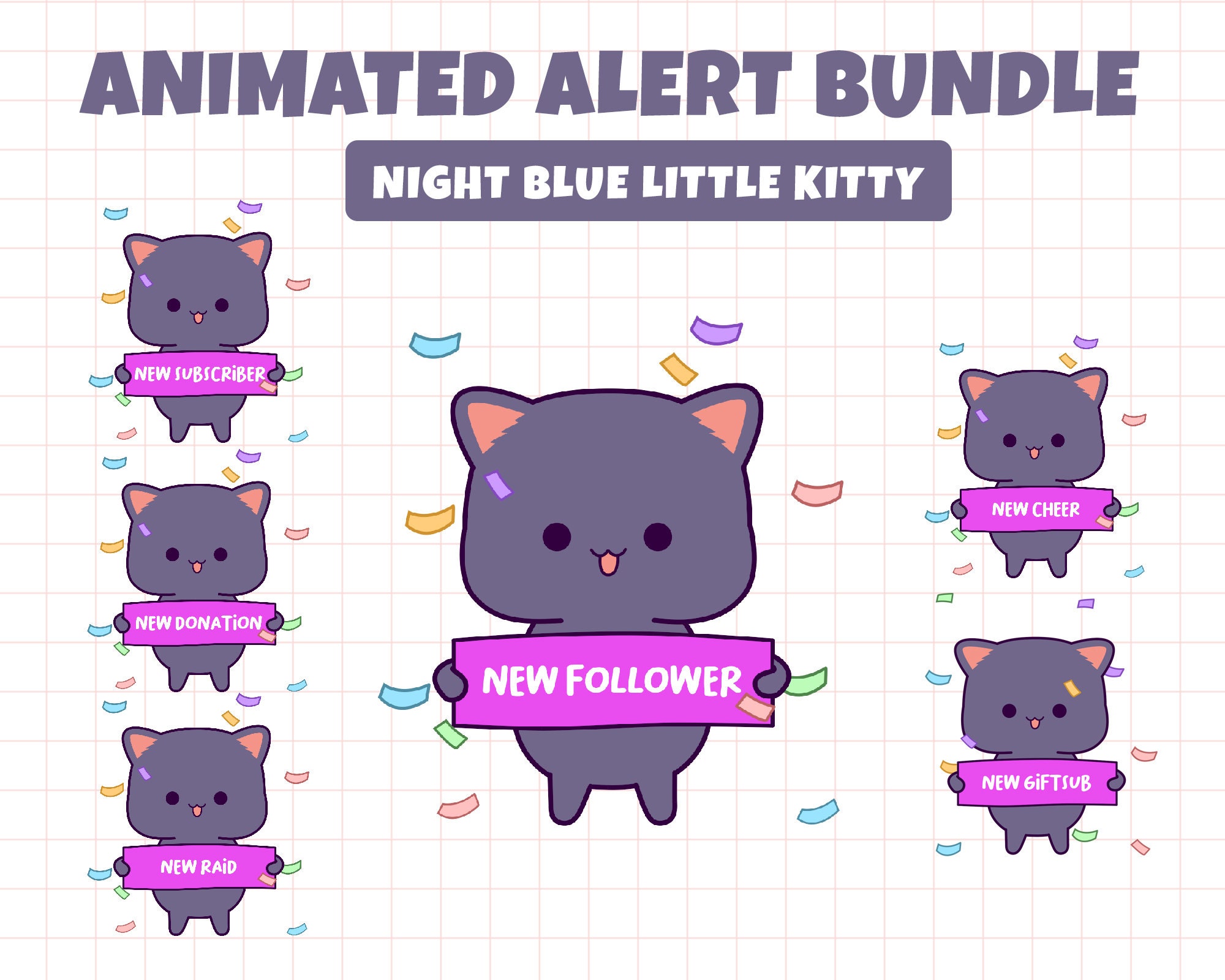 Animated Twitch Alerts Night Blue Little Kitty - Etsy