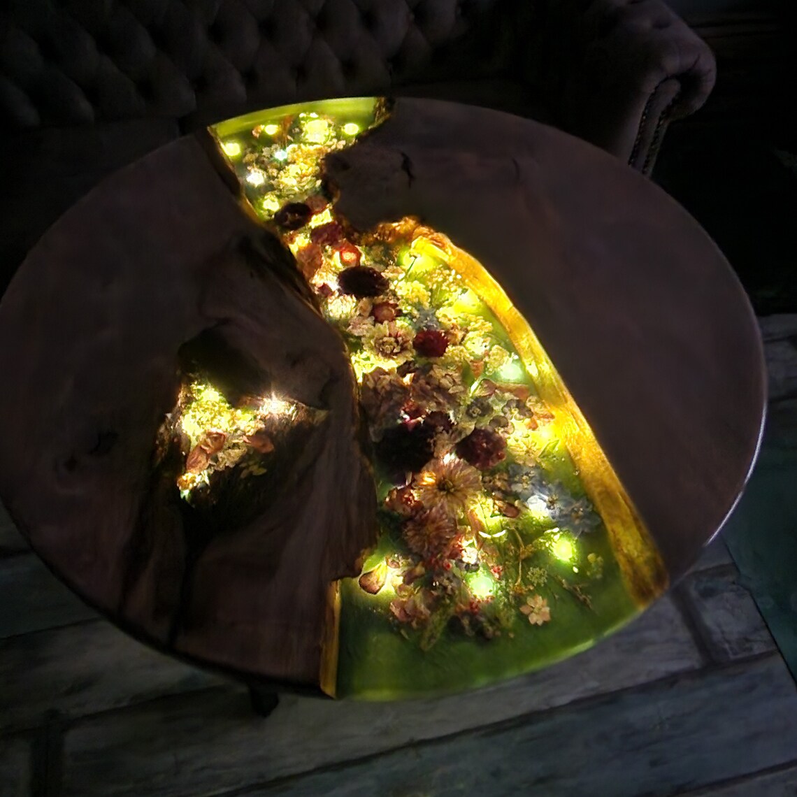 Esstisch rund, LED, echt Blüten Design, Epoxidharz Tisch, Kunstwerk ...