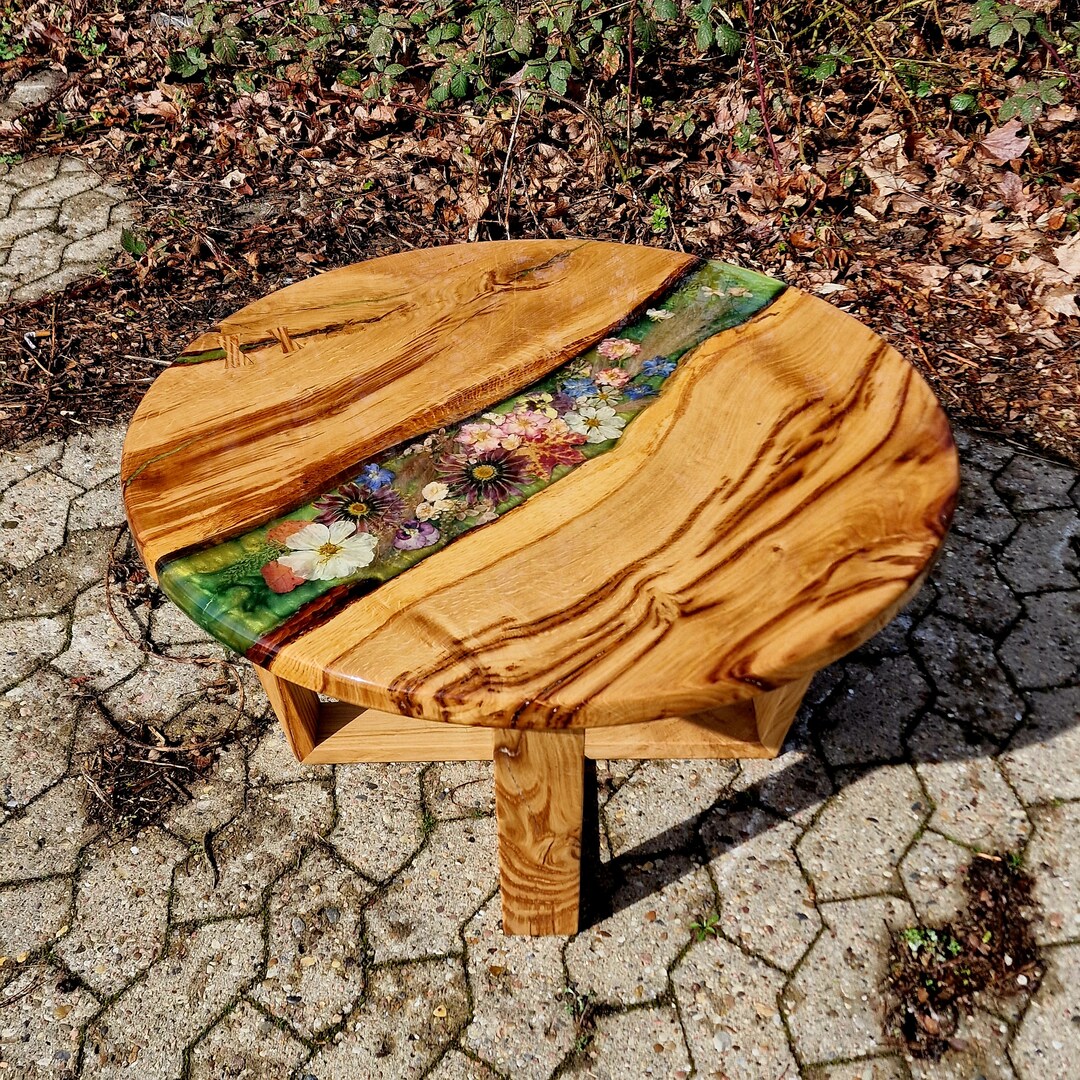 Coffee Table Coffee Table Round LED Real Flower Design Epoxy Resin ...