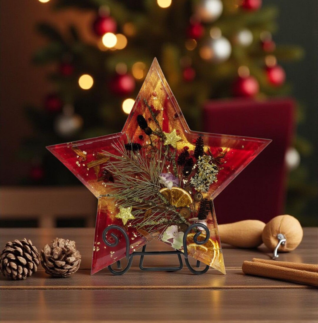 Weihnachts Stern Farbe Rot Gold Christmas Kunstwerk Resinart - Etsy