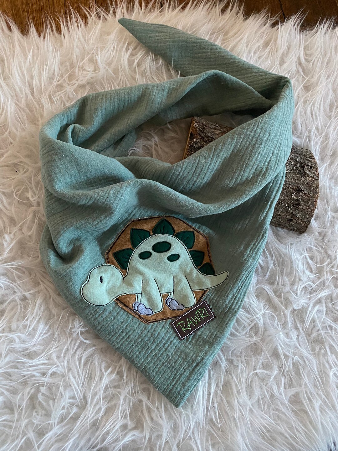 Muslin Cloth Dino, Dinosaur Embroidered Vintage Muslin Cloth Scarf Gift ...