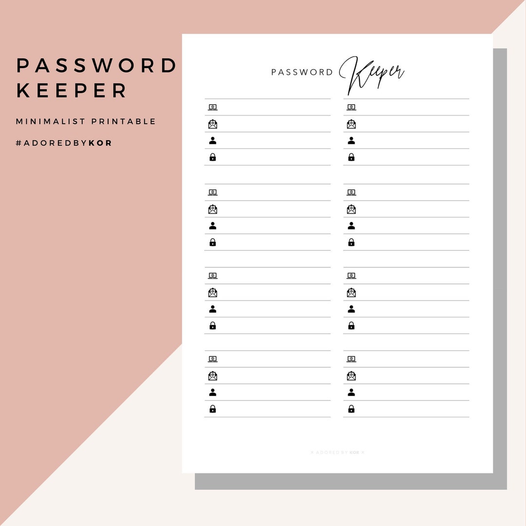 Minimalist Password Keeper Login Tracker Printable PDF Instant Download ...