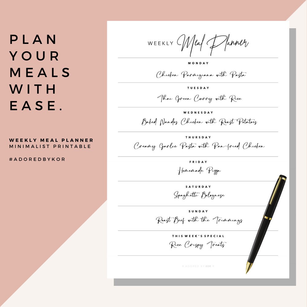 Minimalist Weekly Meal Planner | Meal Planning | Printable PDF ...