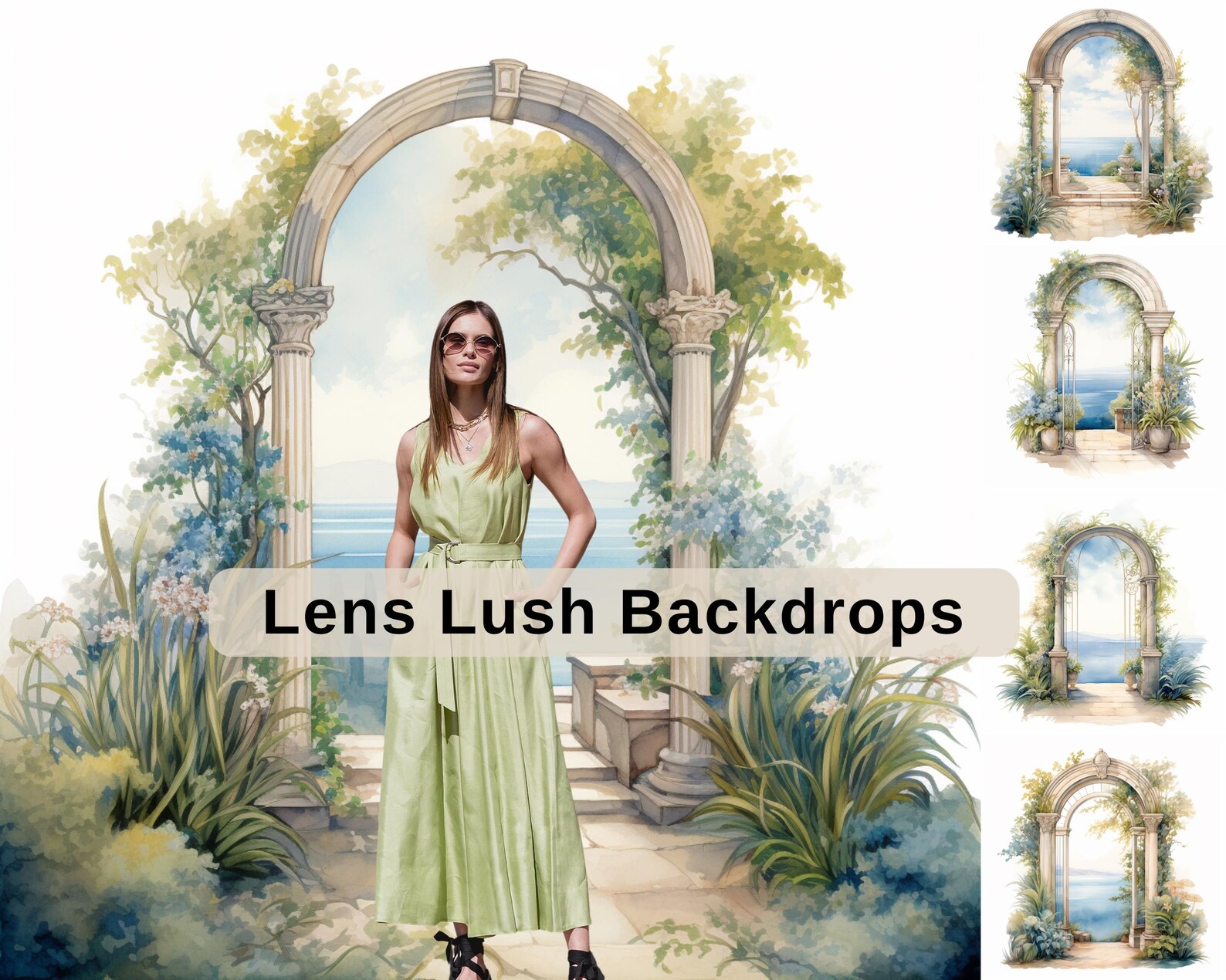 Watercolor Arches Digital Backdrops, Wedding, Maternity Backdrops, Studio Backdrops, Photoshop ...