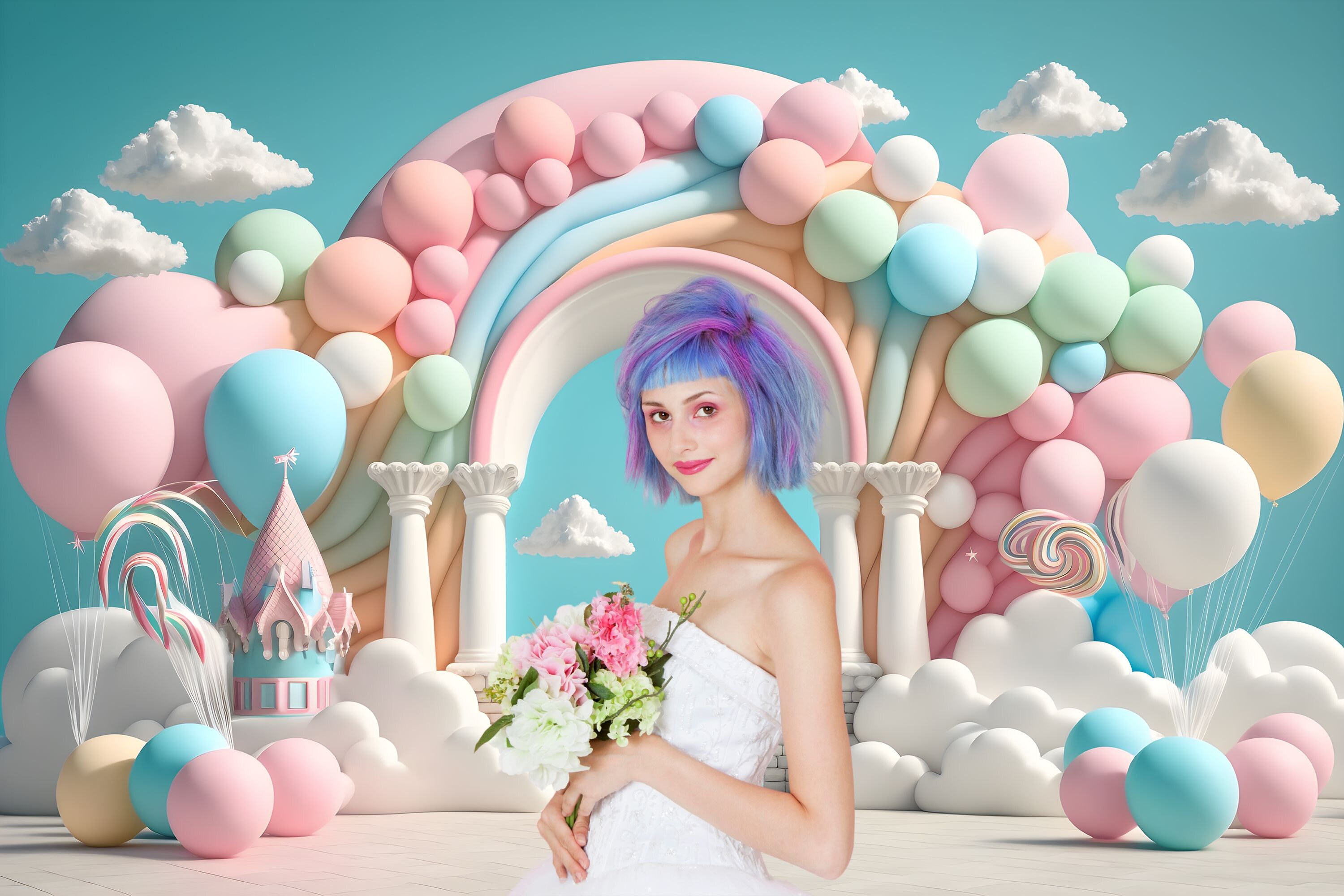 12 Cotton Candy Castle and Balloon Digital Backdrops, Cake Smash ...