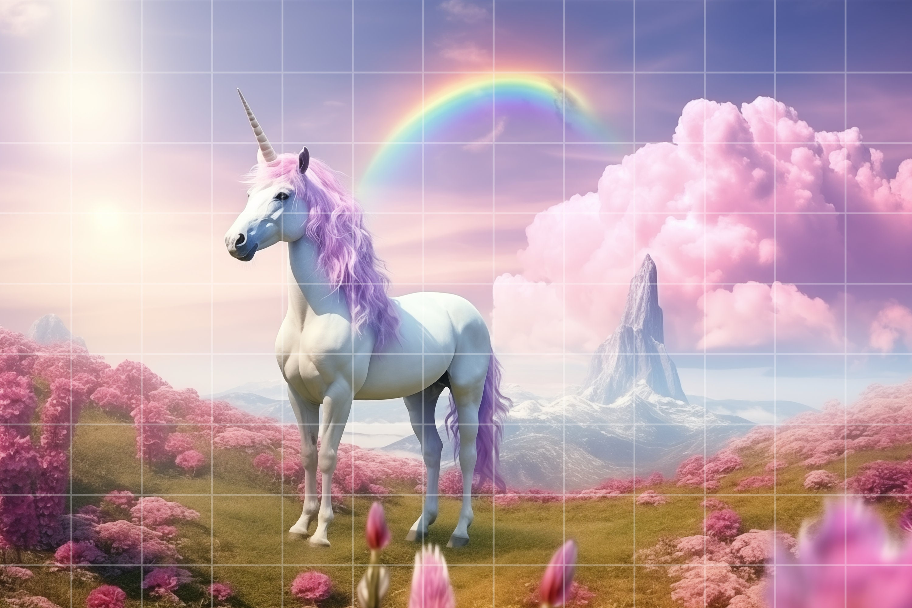 Unicorn Rainbow Digital Backdrop, Unicorn in a Field Background, PNG ...