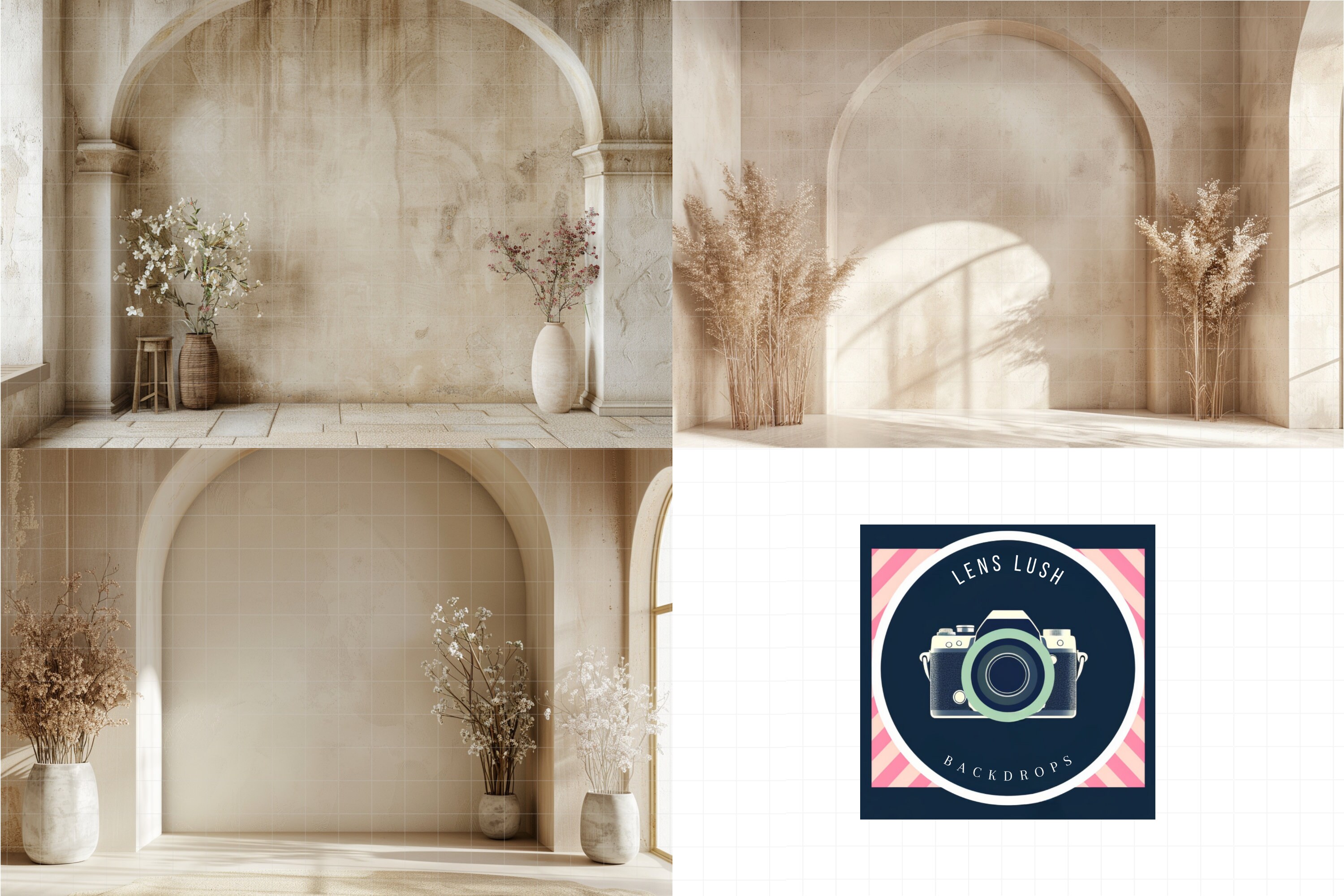 Elegant Minimal Arches Digital Backdrop Collection Modern Neutral ...