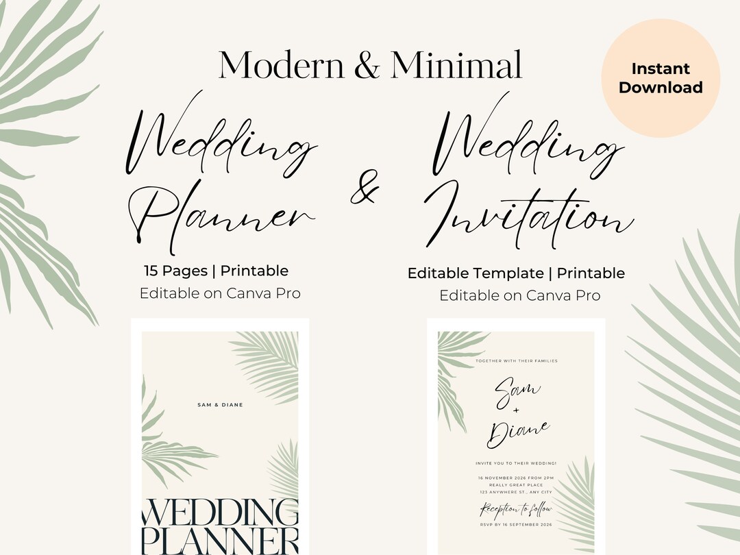 Wedding Planner & Invitation Template: Minimalist Design (canva Pro ...