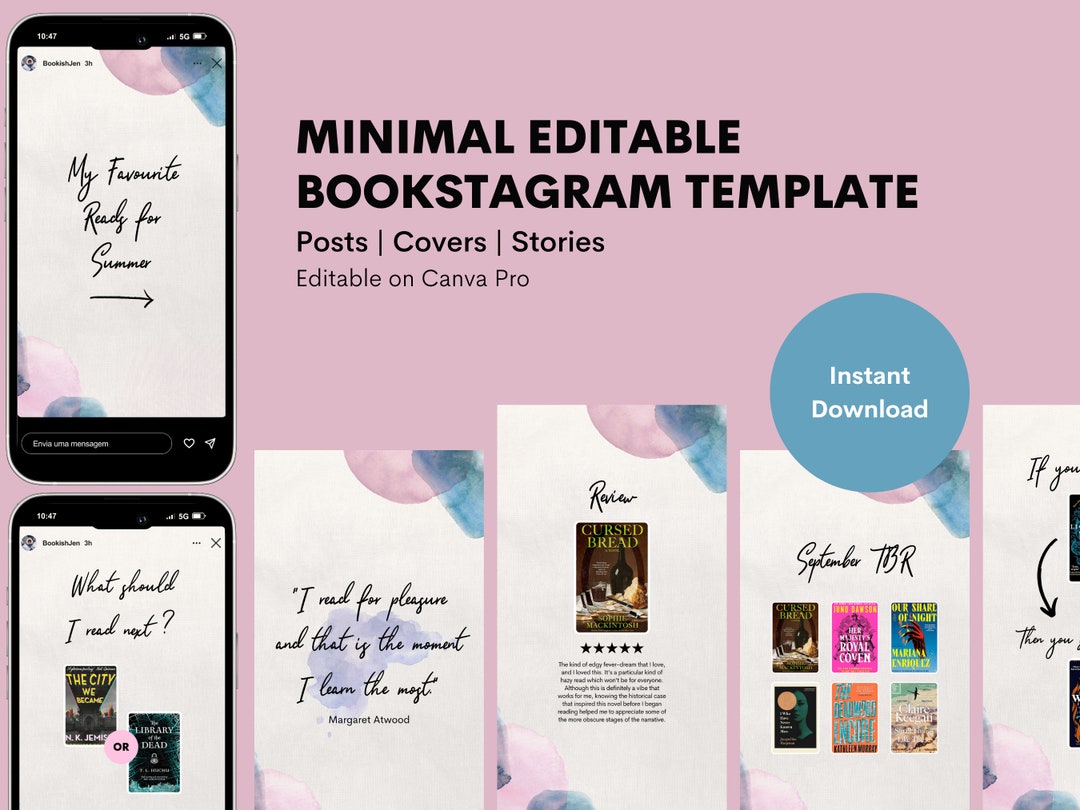 Colorful Bookstagram Canva PRO Template Bundle, Editable Templates ...